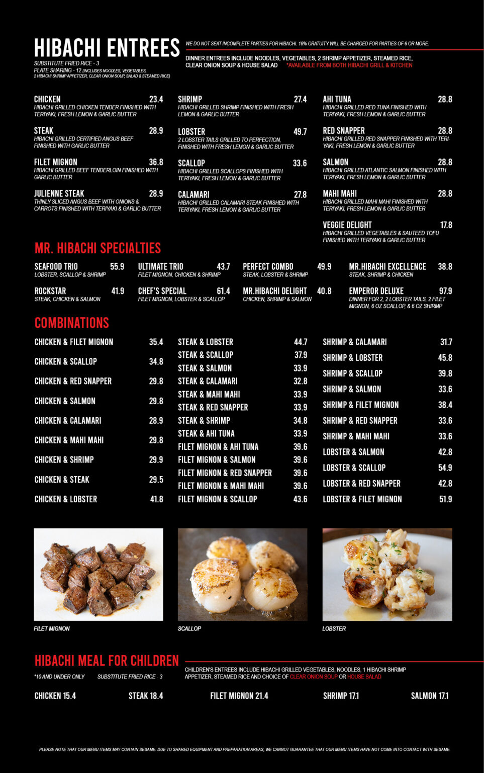 Online Menu - Mr. Hibachi